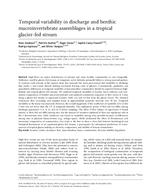 (PDF) Temporal variability in discharge and benthic macroinvertebrate assemblages in a tropical ...