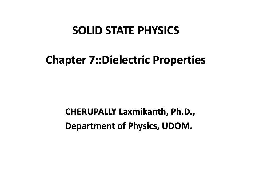 (PDF) SOLID STATE PHYSICS Chapter 7::Dielectric Properties