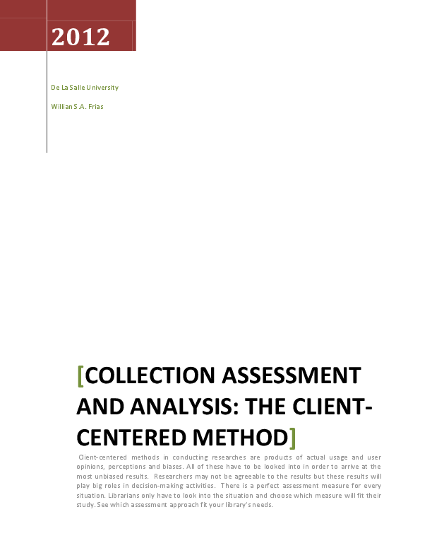 (DOC) Collection Assessment and Analysis the client centered approach