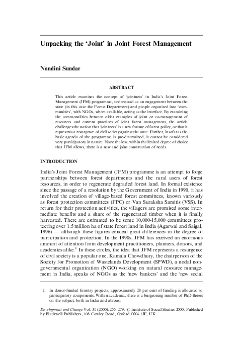 (PDF) Unpacking the 'Joint' in Joint Forest Management