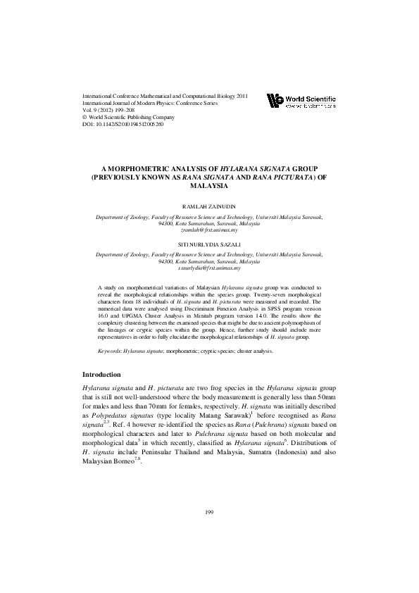 (PDF) Morphometric analysis of Hylarana signata group
