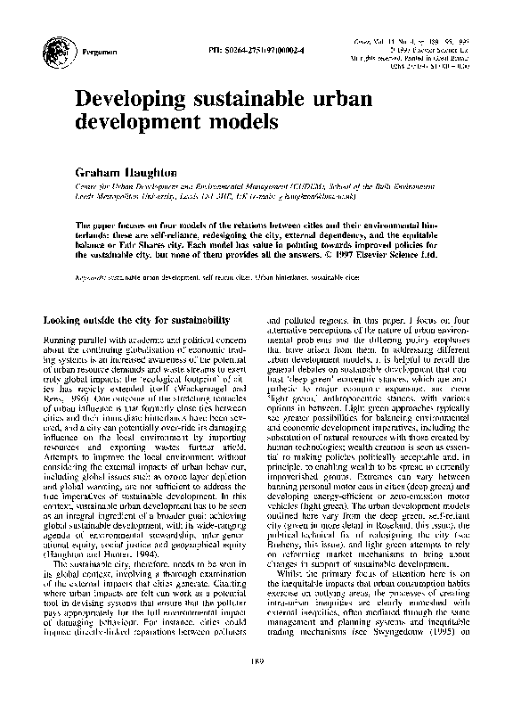 (PDF) Developing sustainable urban development models