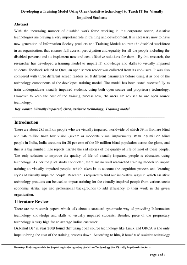 (DOC) Developing a Training Model Using Orca (Assistive technology) to Teach IT for Visually ...