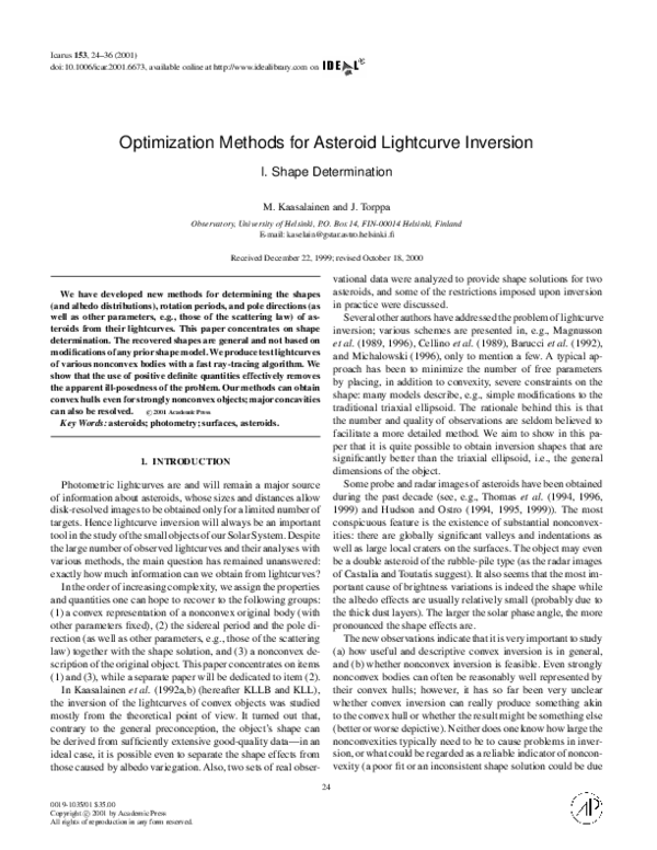 (PDF) Optimization Methods for Asteroid Lightcurve Inversion