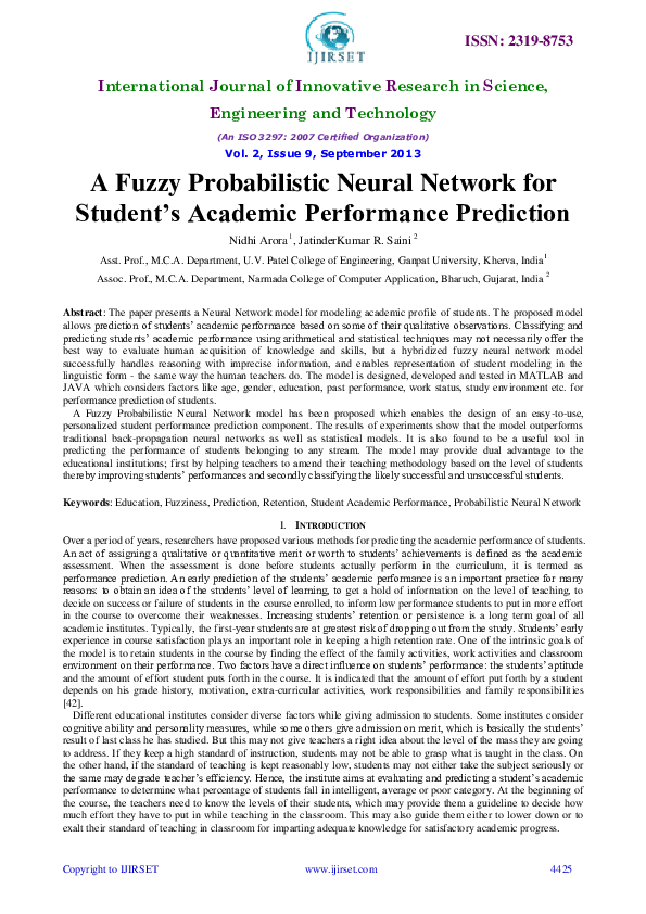 (PDF) A Fuzzy Probabilistic Neural Network for Student's Academic Performance Prediction