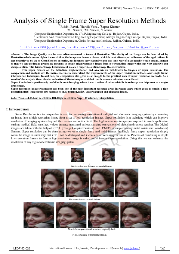 (PDF) ANALYSIS OF SINGLE FRAME SUPER RESOLUTION METHODS