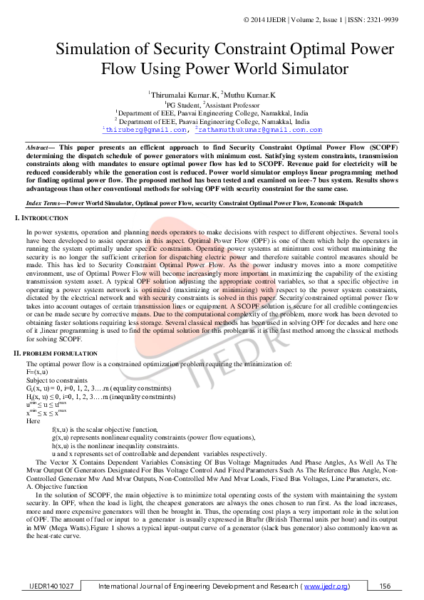 Pdf Simulation Of Security Constraint Optimal Power Flow Using Power