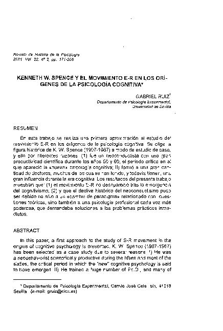 (PDF) Kenneth W. Spence y el movimiento E-R en los orígenes de la ...