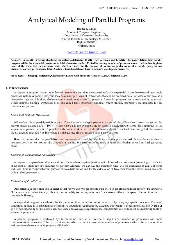 Pdf Analytical Modelling Of Parallel Programs