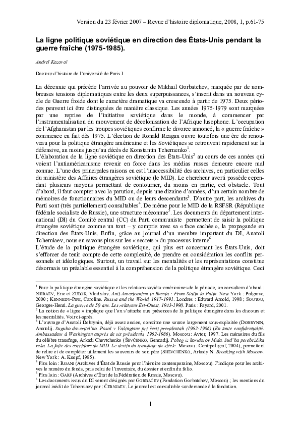 (PDF) Soviet diplomacy toward the United States, 1975-1985