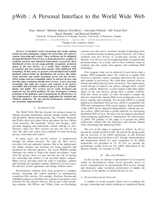 (PDF) pWeb: A Personal Interface to the World Wide Web