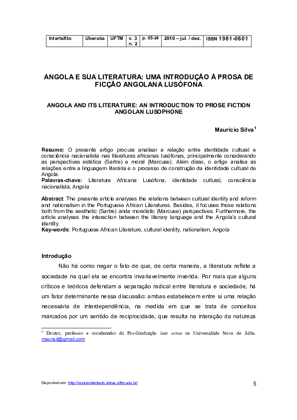 (PDF) ANGOLA E SUA LITERATURA: UMA INTRODUÇÃO À PROSA DE FICÇÃO ...