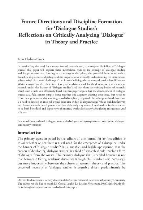 (PDF) Future Directions and Discipline Formation for ‘Dialogue Studies ...