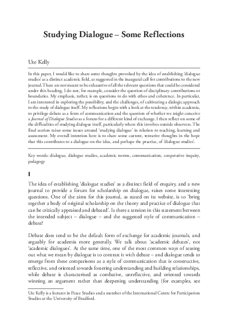 (PDF) Studying Dialogue – Some Reflections