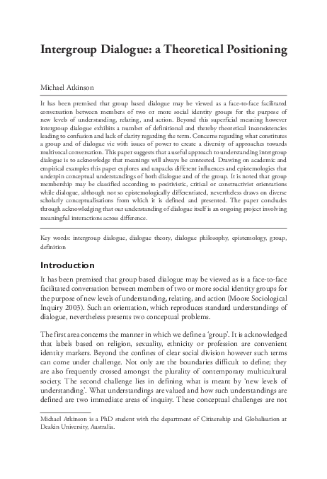 (PDF) Intergroup Dialogue: a Theoretical Positioning