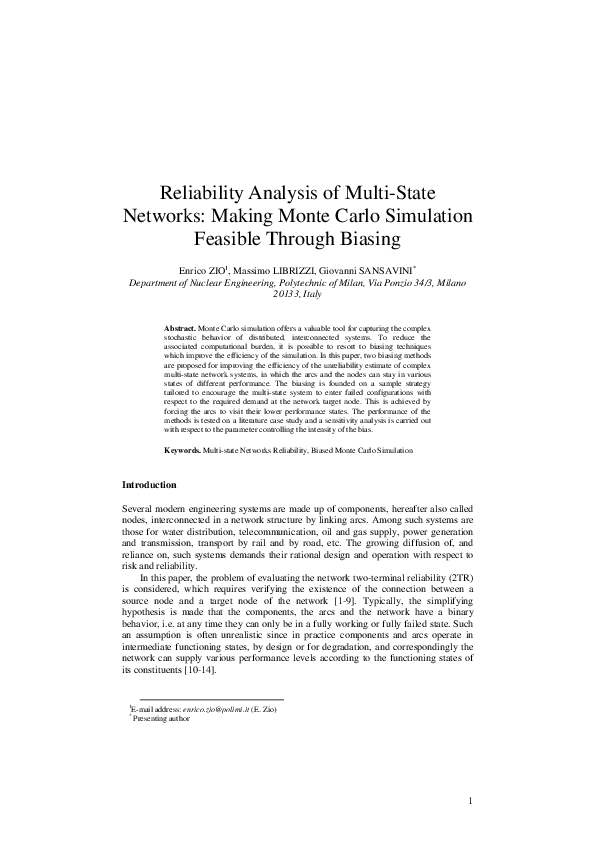 (PDF) Reliability Analysis of MultiState Networks: Making Monte Carlo Simulation Feasible ...