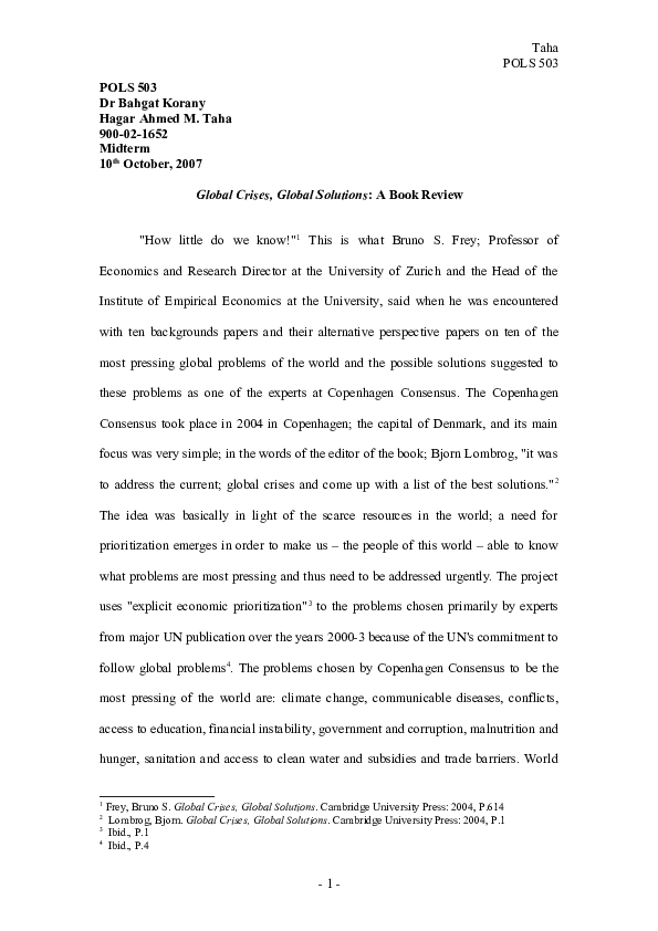 (DOC) Global Crises, Global Solutions: A Book Review