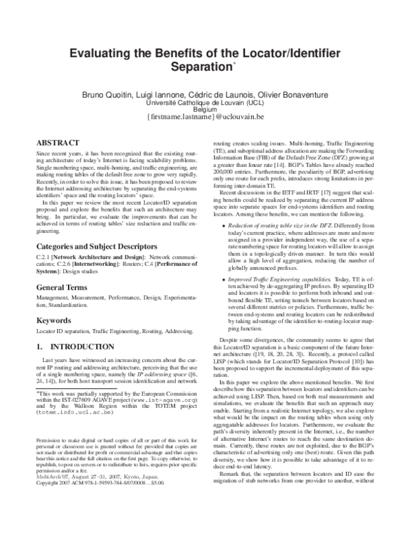 (PDF) Evaluating the benefits of the locator/identifier separation