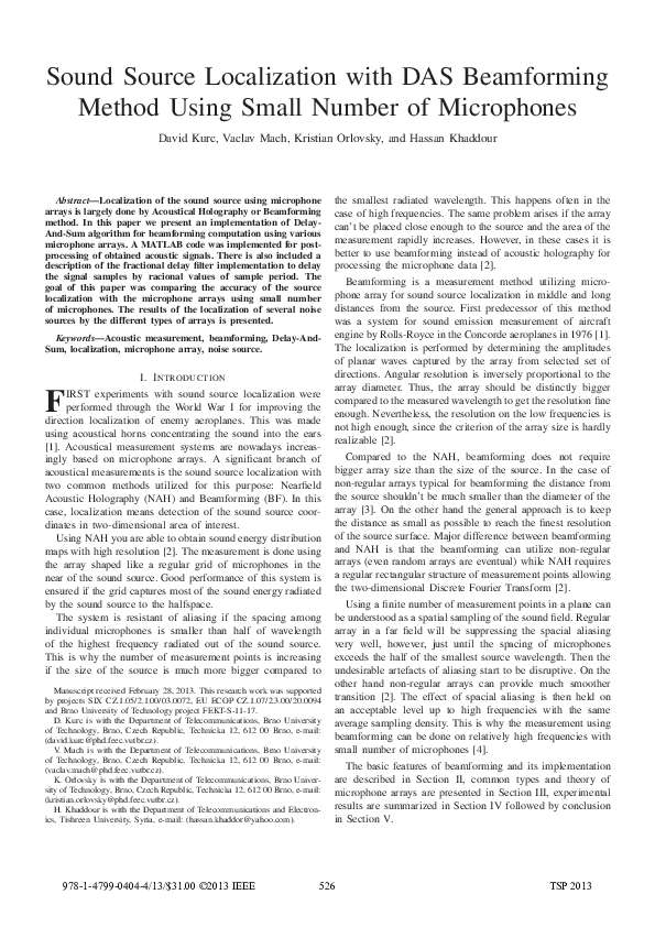 Pdf Sound Source Localization With Das Beamforming Method Using Small Number Of Microphones