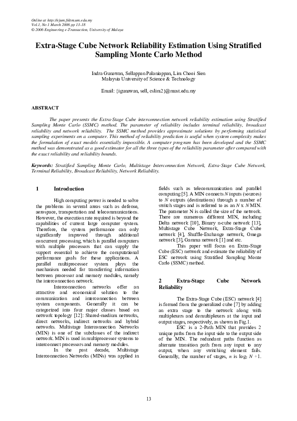 (PDF) Extra-Stage Cube Network Reliability Estimation Using Stratified Sampling Monte Carlo Method