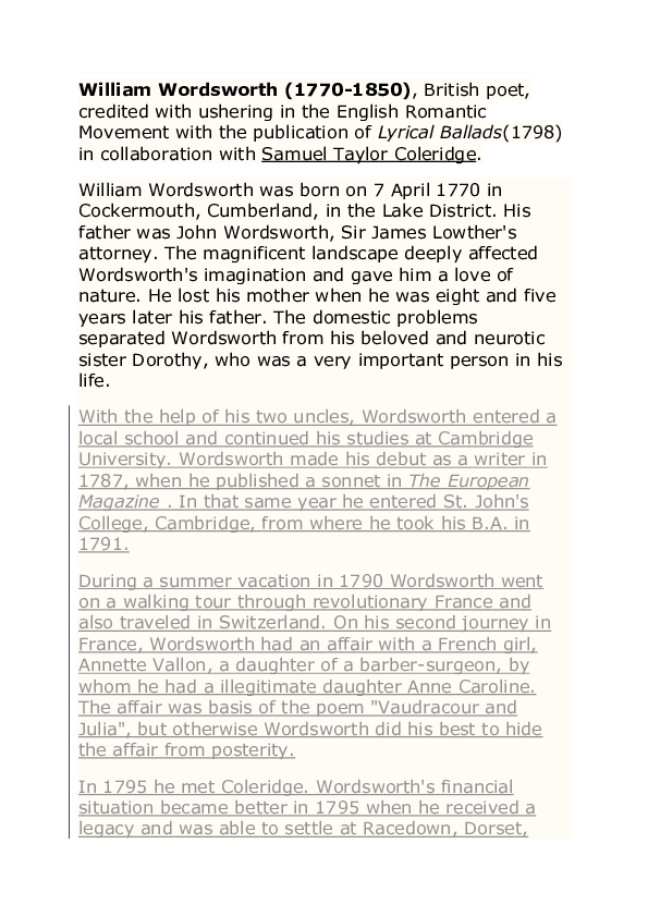 (DOC) William Wordsworth