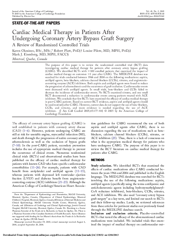 (PDF) STATE-OF-THE-ART PAPERS Cardiac Medical Therapy in Patients After ...