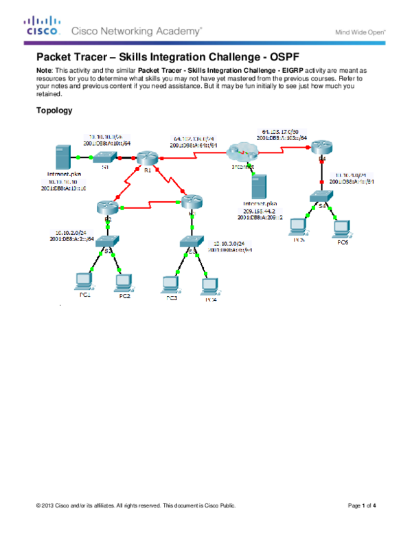 (PDF) Packet Tracer – Skills Integration Challenge -OSPF
