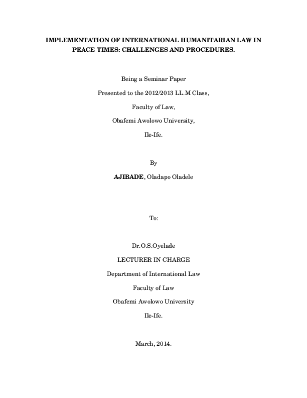 (DOC) Implementation of IHL in Peace Times Challenges and Procedures