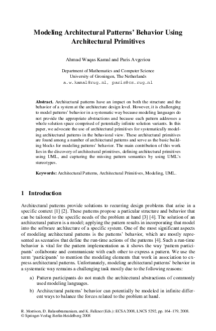 (PDF) Modeling Architectural Patterns' Behavior Using Architectural Primitives