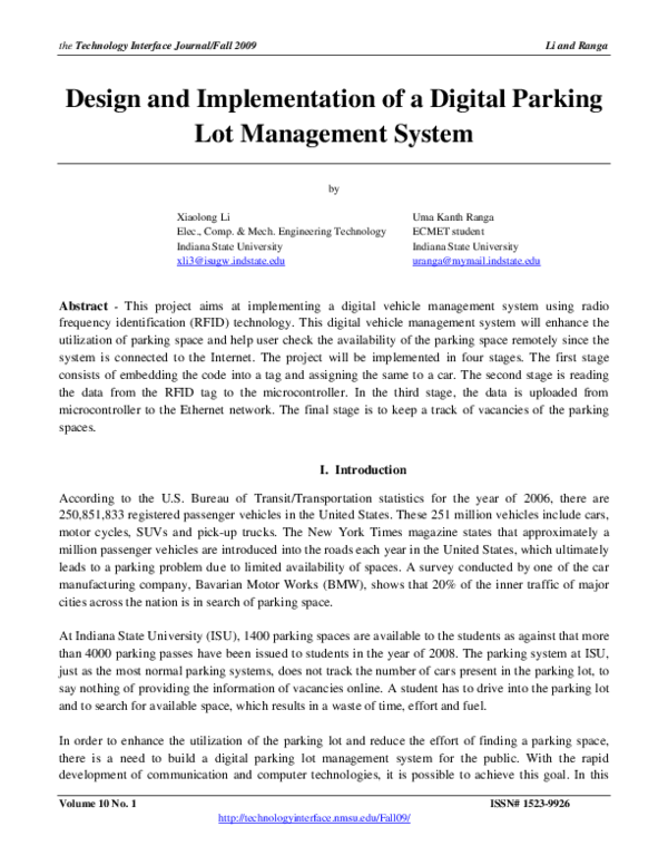(PDF) Design and Implementation of a Digital Parking Lot Management System