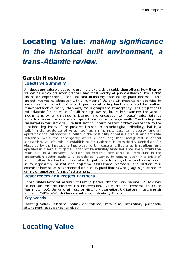 (PDF) Locating Value: making significance in the historical built ...