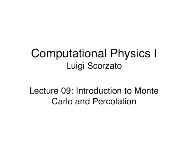 CCP - lect.09 - Introduction to Percolation