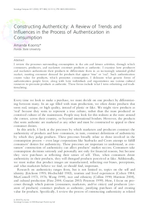(PDF) Constructing Authenticity: A Review of Trends and Influences in ...