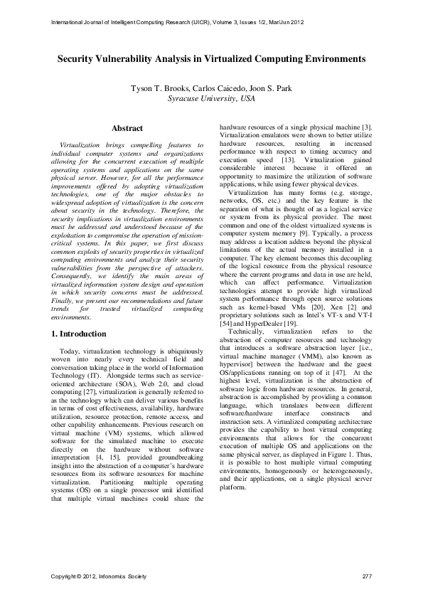 Pdf Security Vulnerability Analysis And Strategies For Trusted Virtualized Computing Environments