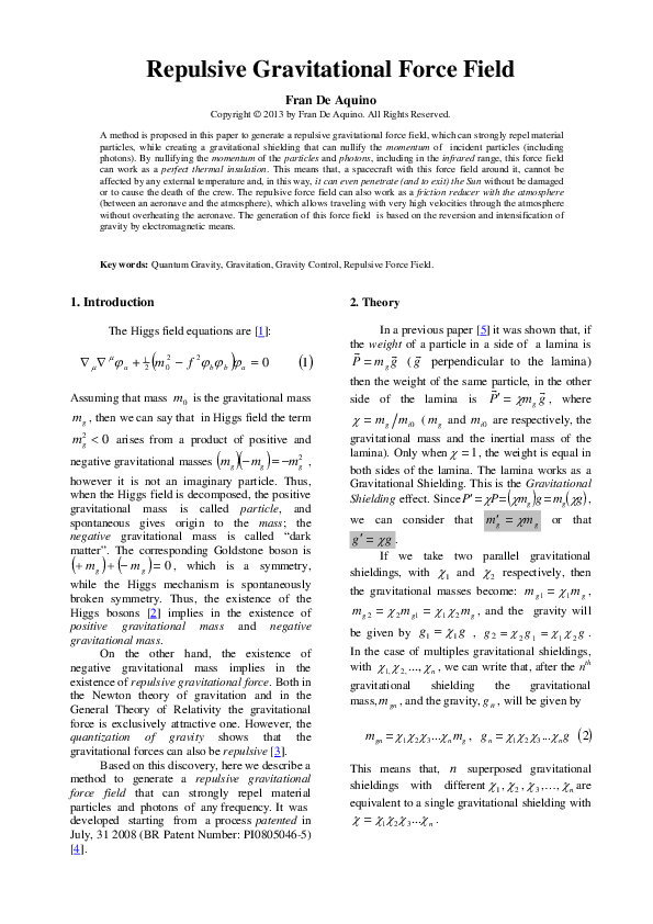 (PDF) Repulsive Gravitational Force Field