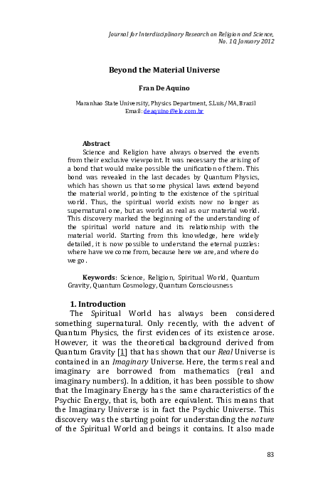 (PDF) Beyond the Material Universe