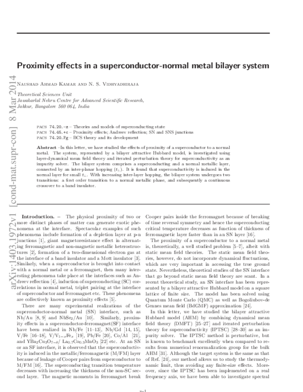 (PDF) Proximity effects in a superconductor-normal metal bilayer system