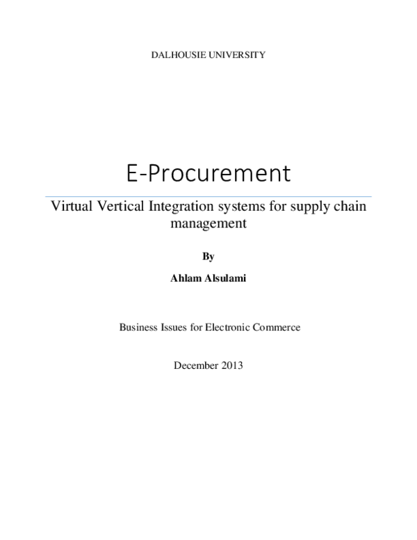 (PDF) E-Procurement:Virtual Vertical Integration systems for supply ...