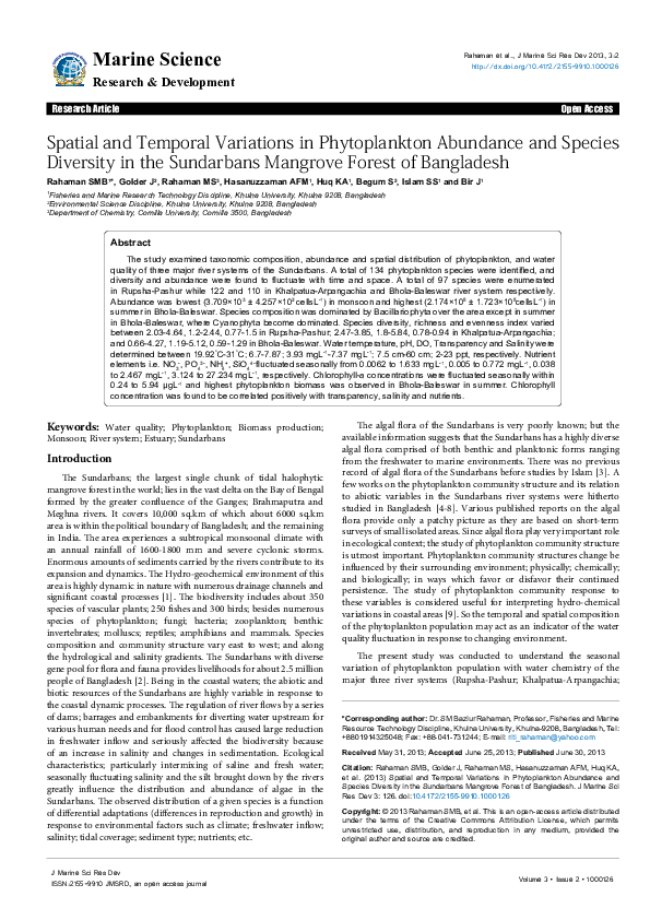 (PDF) Spatial and temporal variations in phytoplankton abundance and species diversity in the ...