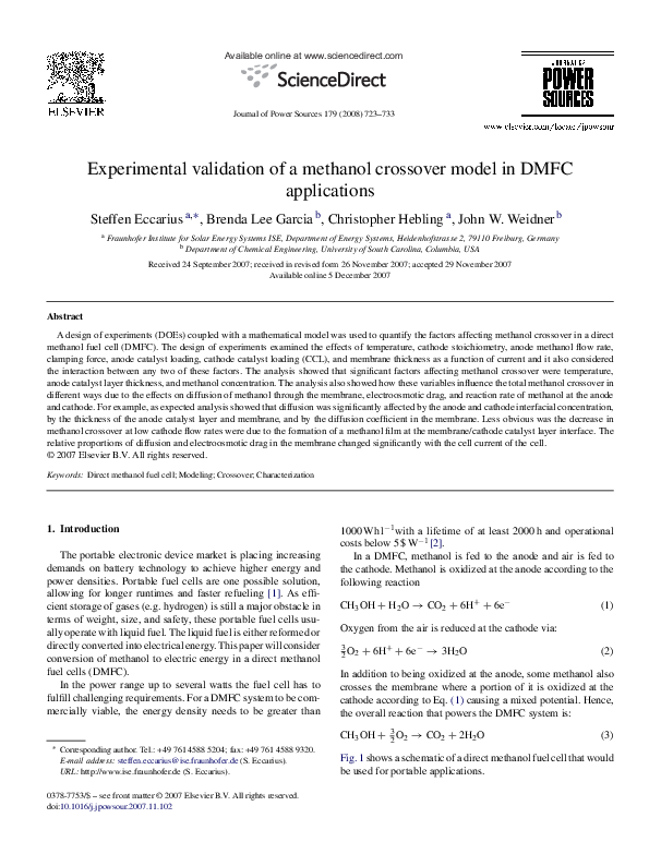 (PDF) Experimental validation of a methanol crossover model in DMFC applications