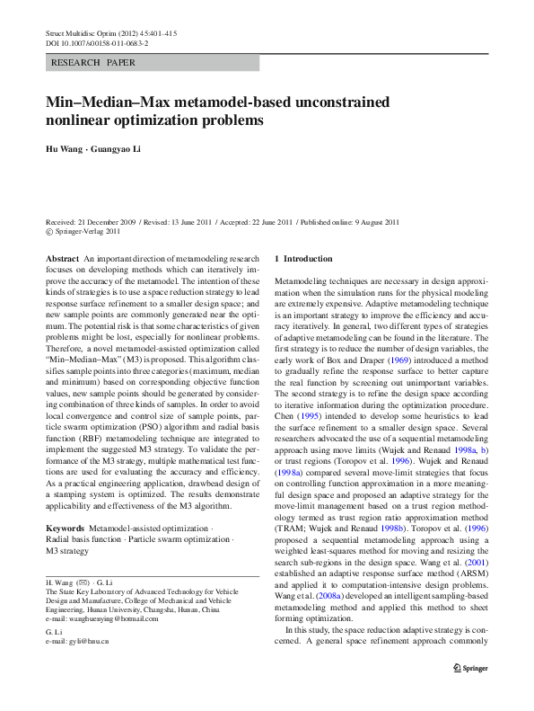 Pdf Min Median Max Metamodel Based Unconstrained Nonlinear Optimization Problems