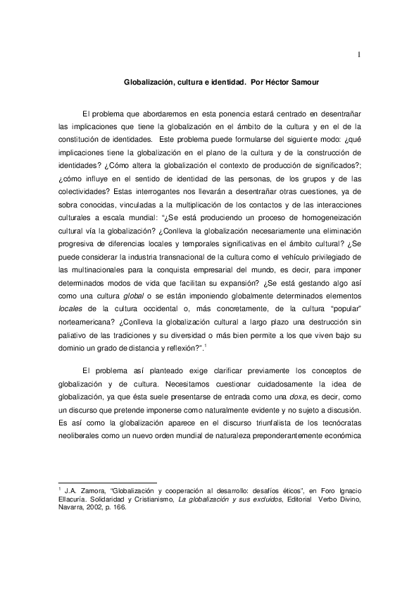 (PDF) Globalización, cultura e identidad. Por Héctor Samour