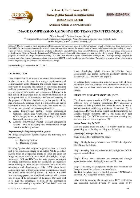 Image Compression Using Hybrid Transform Technique