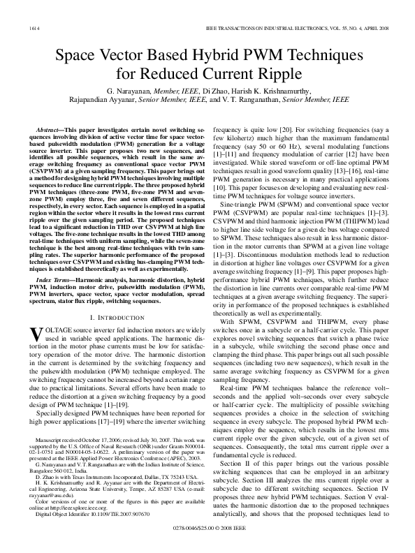 Pdf Space Vector Based Hybrid Pwm Techniques For Reduced Current Ripple 