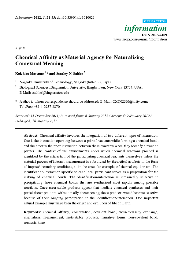 (PDF) Chemical Affinity as a Material Agency for Naturalizing ...