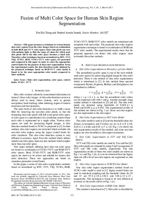 Pdf Fusion Of Multi Color Space For Human Skin Region Segmentation