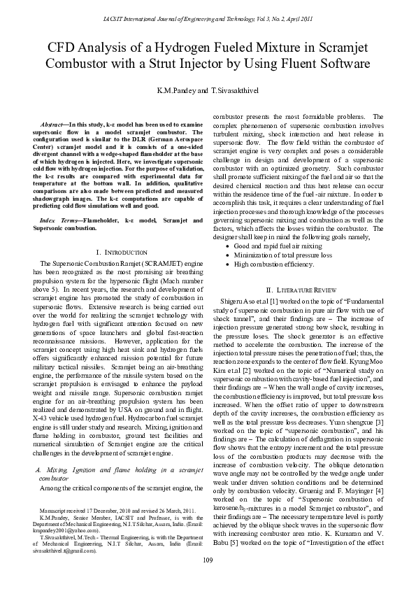 CFD Analysis of a Hydrogen Fueled Mixture in Scramjet Combustor with a ...
