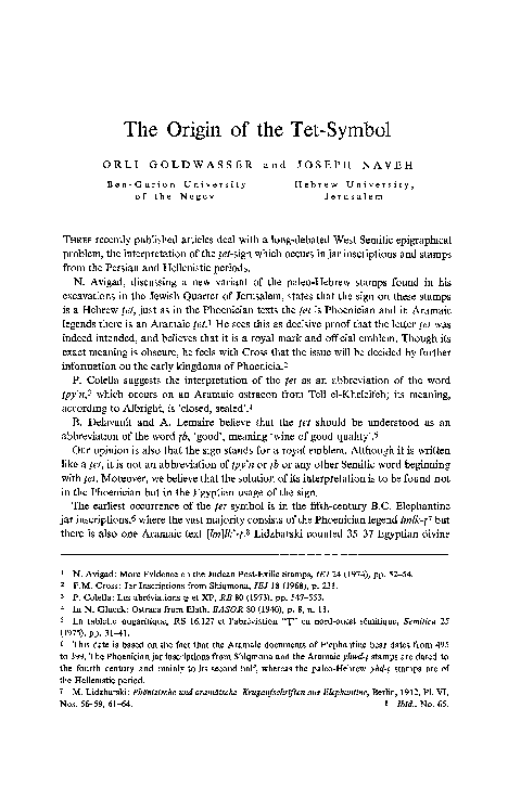 (PDF) Goldwasser, O. and Naveh, J. 1976. “The Origin of the Tet Symbol ...