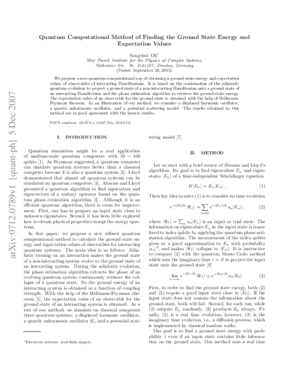 Pdf Quantum Computational Method Of Finding The Ground State Energy