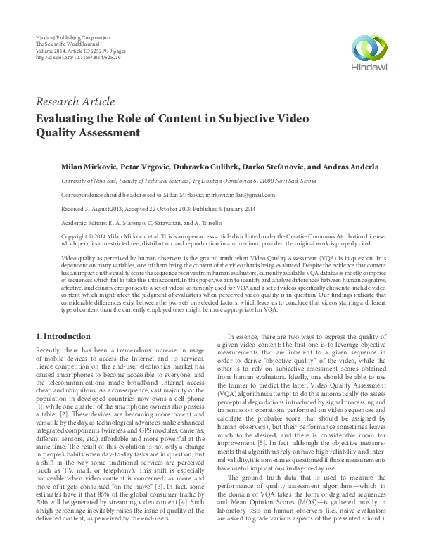 Evaluating the Role of Content in Subjective Video Quality Assessment